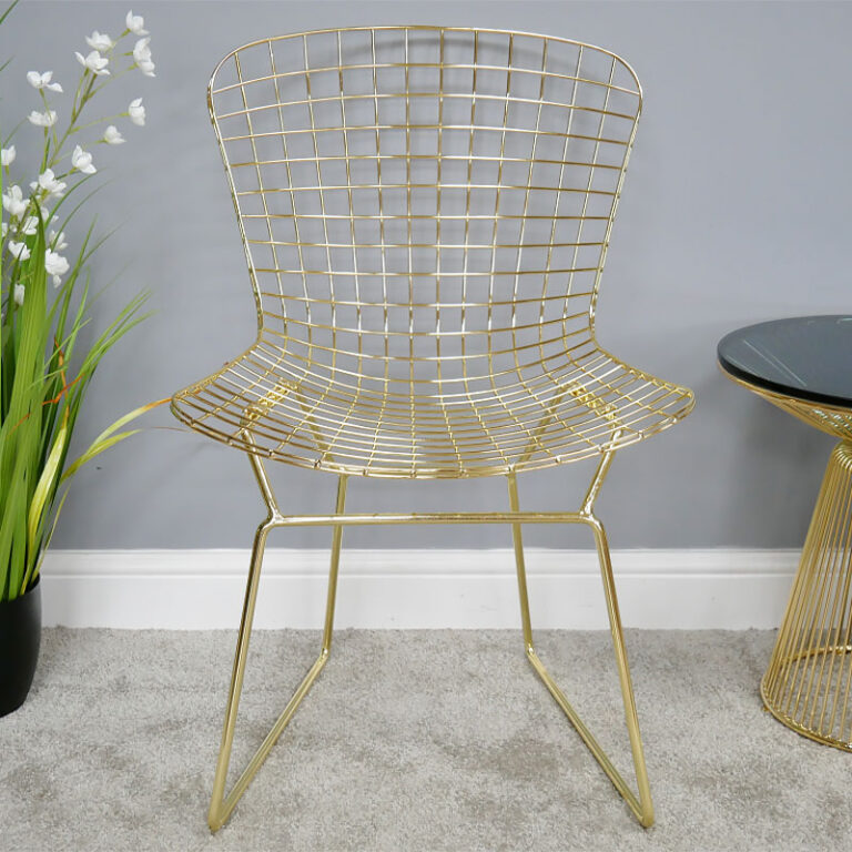 Set Of 4 Fiorella Industrial Gold Metal Wire Dining Chairs | Picture ...