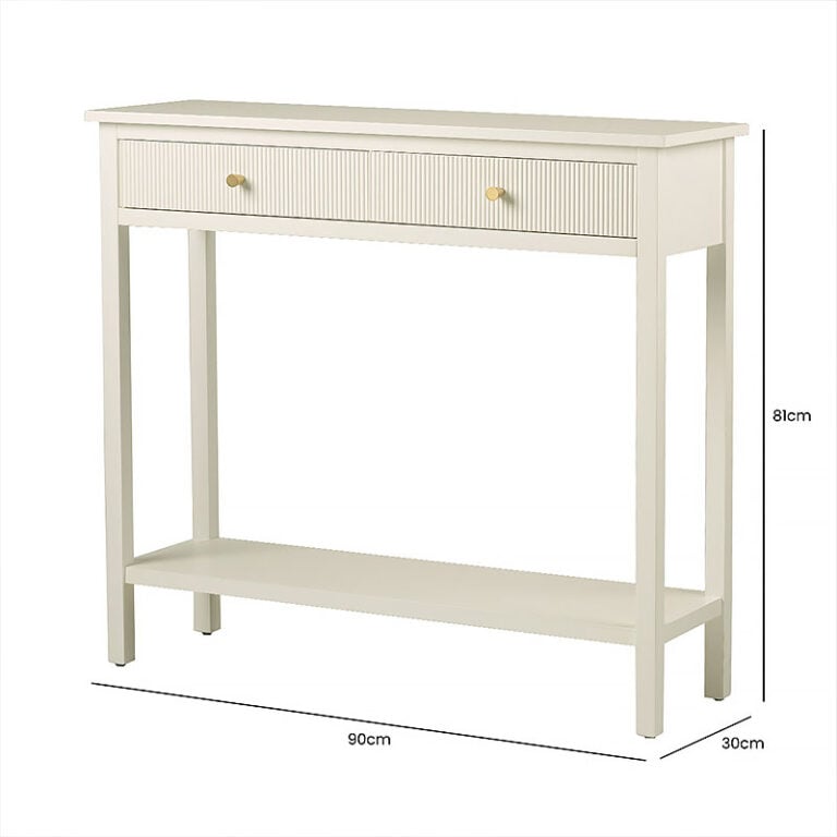 Ebony Warm White Wood 2 Drawer Narrow Console Table With Gold Handles ...