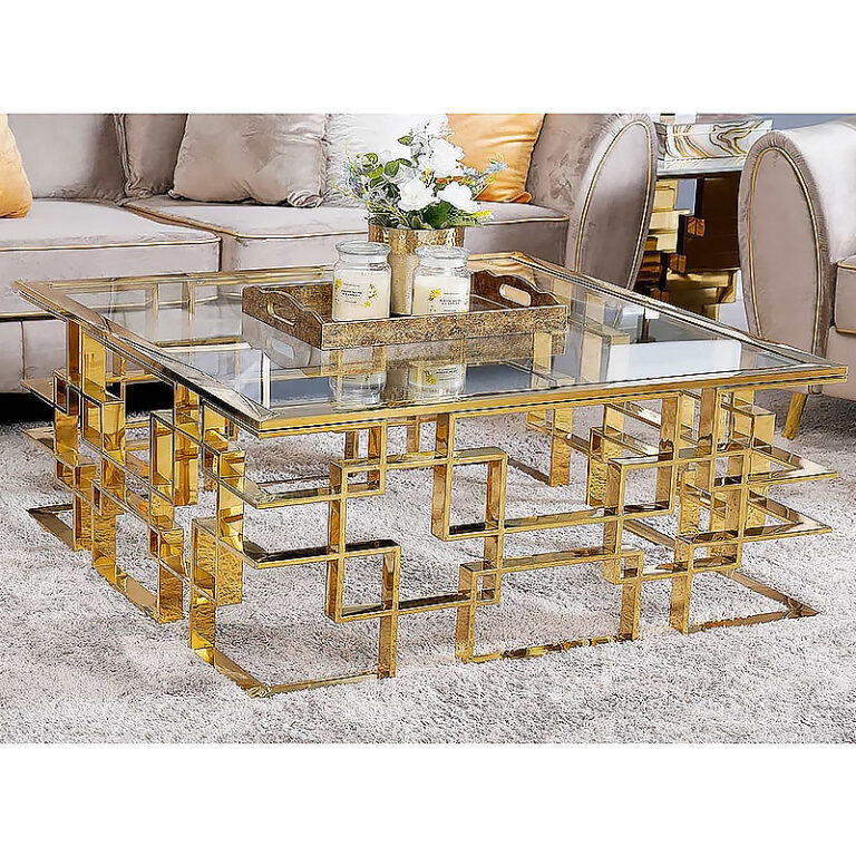 Anisa Art Deco Gold Metal And Clear Glass Square Large Coffee Table ...
