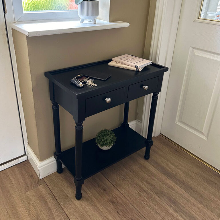 Arabella Small Slim Black Wood 2 Drawer Console Table Hallway Table ...