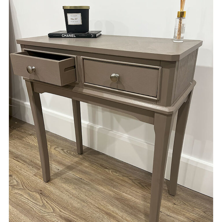 Arabella Small Slim Taupe Wood 2 Drawer Console Table Hallway Table ...