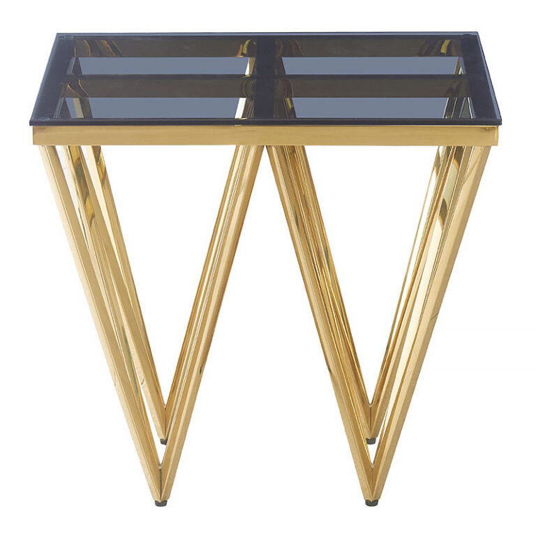 Art Deco Gold Metal And Smoked Glass Square Side Table End Table ...
