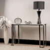 Azaria Grey Gunmetal Steel And White Marble Effect Glass Console Table ...