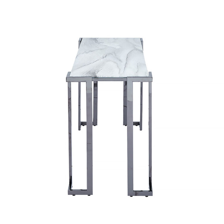 Azaria Grey Gunmetal Steel And White Marble Effect Glass Console Table ...