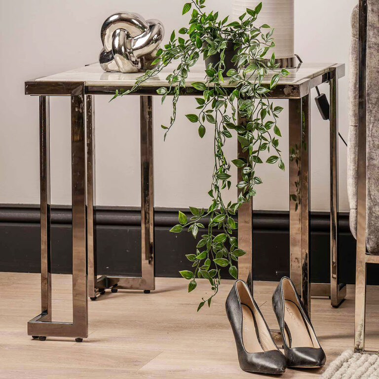 Azaria Grey Gunmetal Steel And White Marble Effect Glass Side Table ...