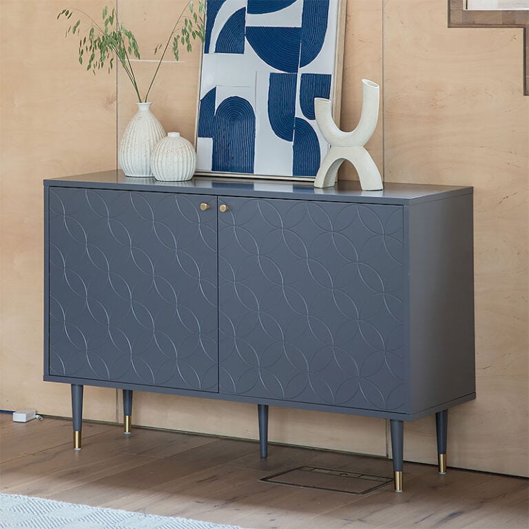 Azure 2 Door Blue Wood And Brass Gold Metal Art Deco Boho Sideboard | Picture Perfect Home