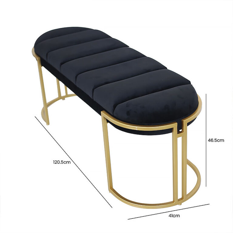 Black Velvet Tufted Bench Ottoman With Gold Legs | Picture Perfect Home