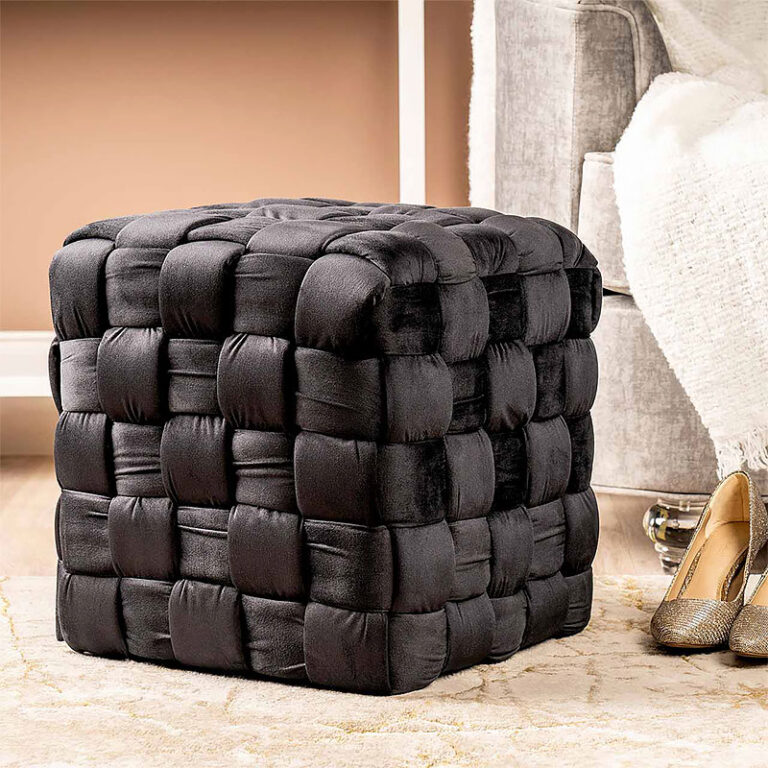 Black Velvet Woven Square Ottoman Stool Footstool Seat | Picture ...