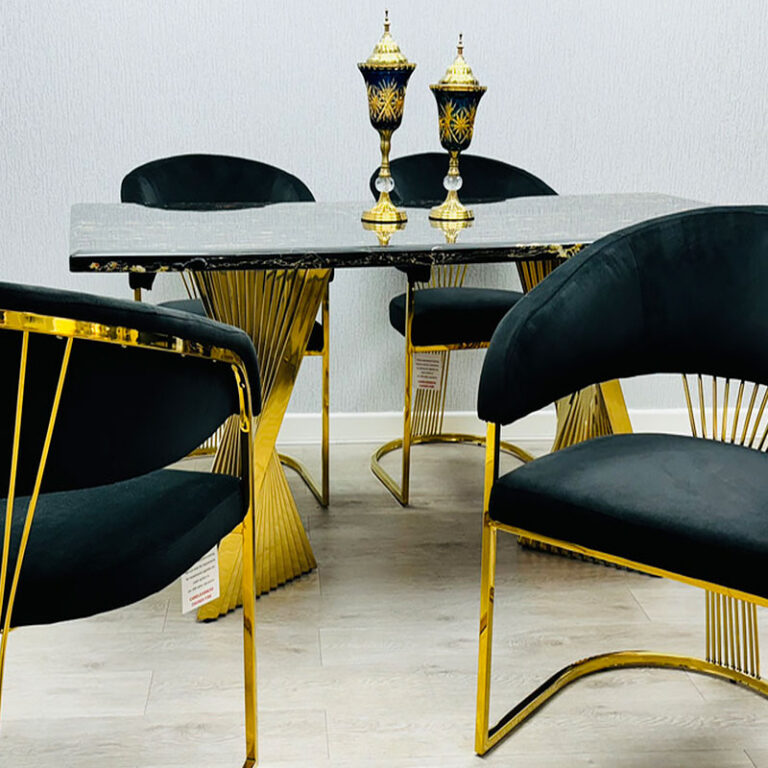 6 Seater Art Deco Black Marble And Gold Metal Dining Table 180cm ...