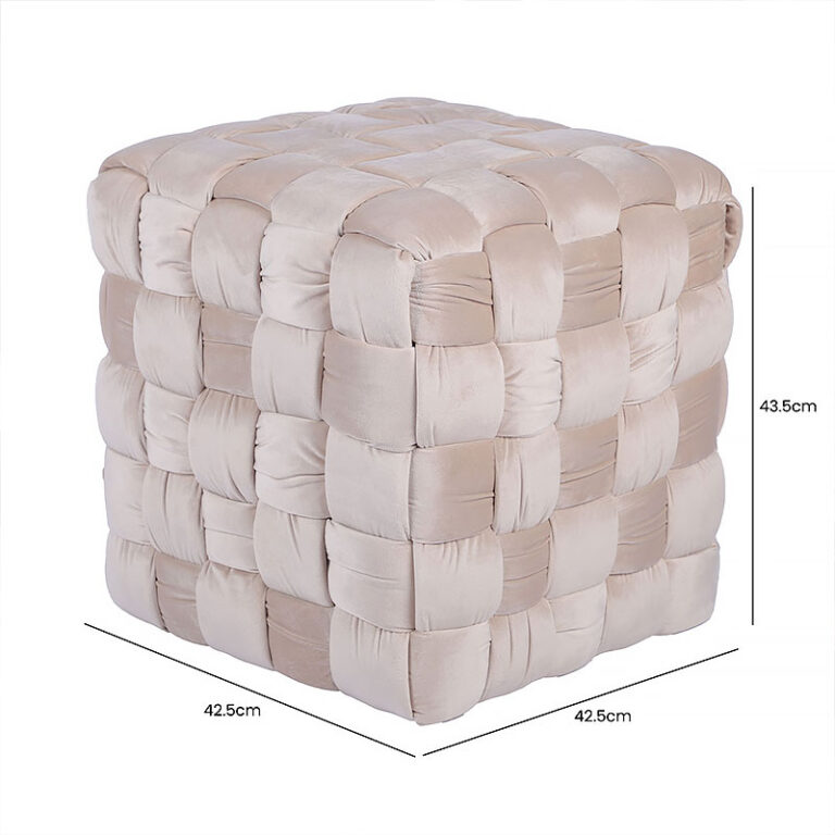 Cream Velvet Woven Square Ottoman Stool Footstool Seat | Picture ...