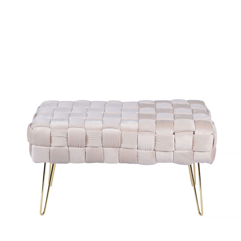 Dark Cream Velvet Woven Vanity Bench Ottoman With Gold Legs | Picture ...