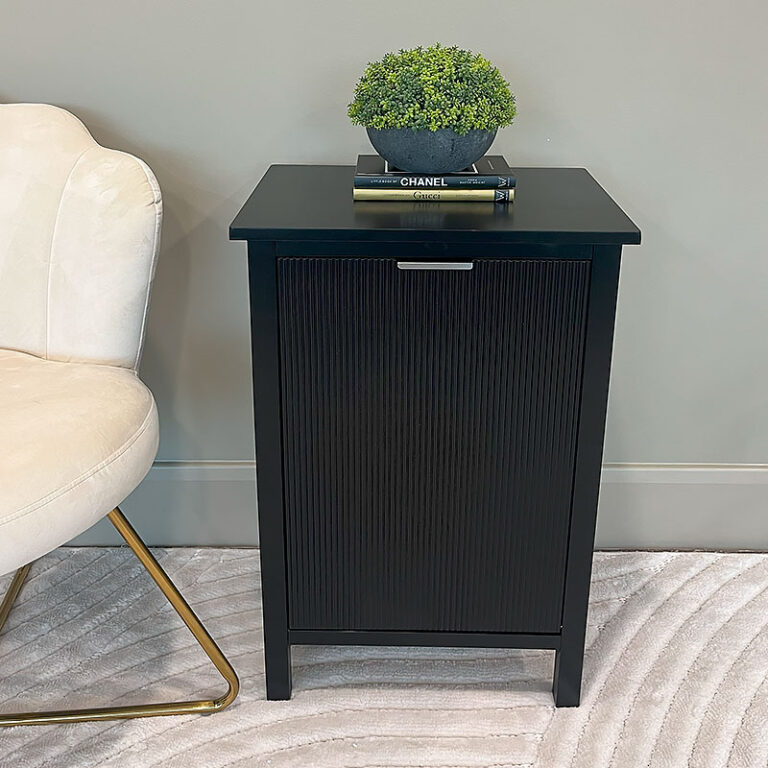 Ebony Black Pine Wood 1 Door Storage Cabinet Side End Display Table | Picture Perfect Home