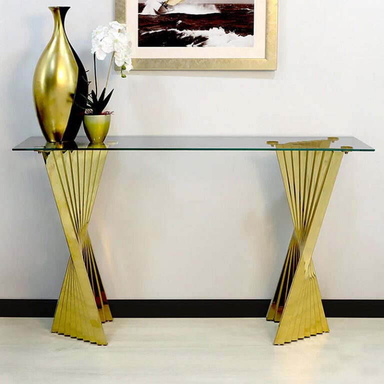Empire Art Deco Gold Metal And Clear Glass Slim Console Hallway Table ...