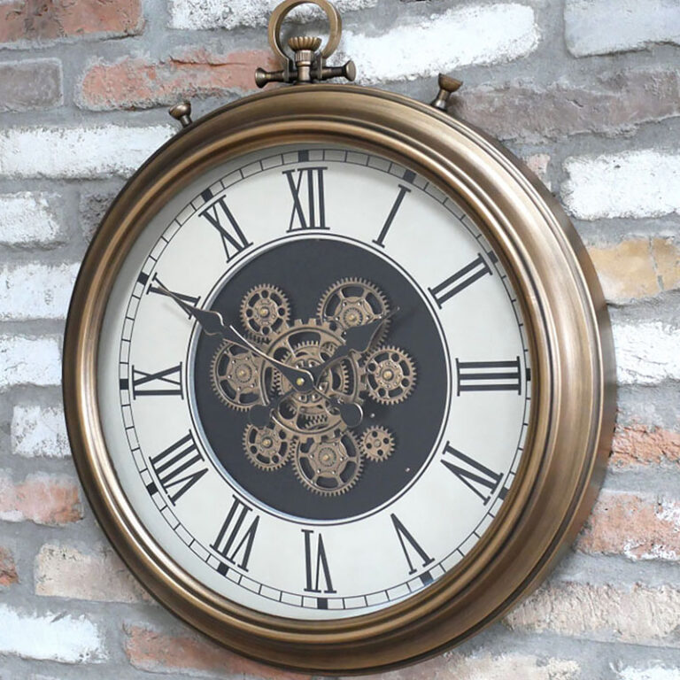 Large Antique Gold And White Industrial Moving Gears Wall Clock 65cm ...