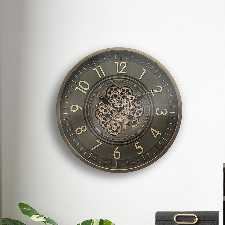 Large Coffee Brown Visible Exposed Moving Gears Wall Clock 66cm ...