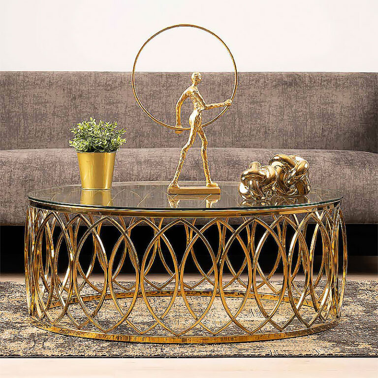 Primrose Contemporary Gold Metal And Glass Round Large Coffee Table ...