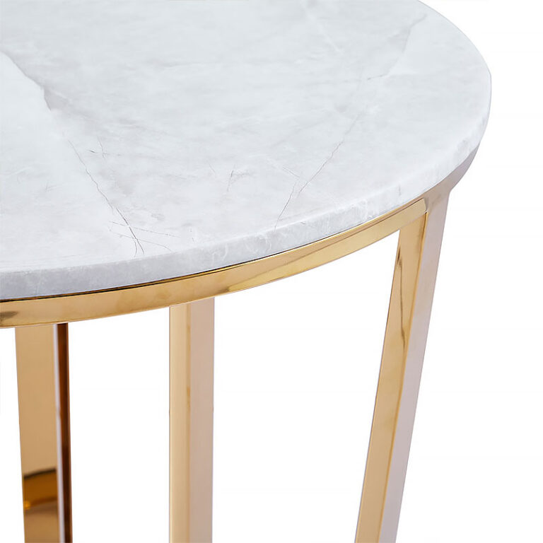 Round Art Deco Gold Metal And White Faux Marble Side Table | Picture ...