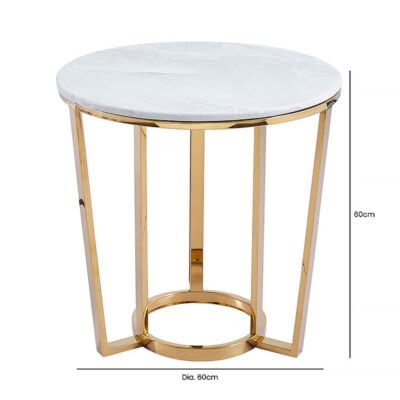 Round Art Deco Gold Metal And White Faux Marble Side Table | Picture ...