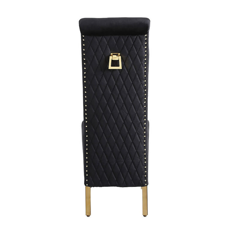 Set Of 2 Anne High Back Black Velvet And Gold Dining Chairs With ...