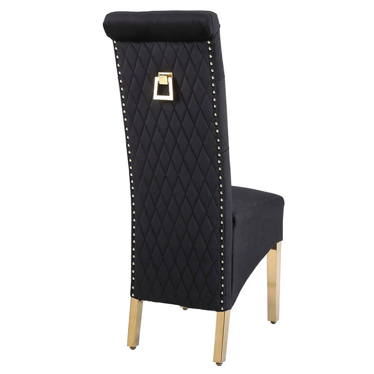 Set Of 2 Anne High Back Cream Mink Velvet And Gold Dining Chairs With ...