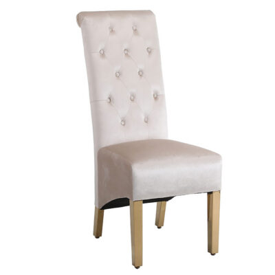 Set Of 2 Anne High Back Cream Mink Velvet And Gold Dining Chairs With ...