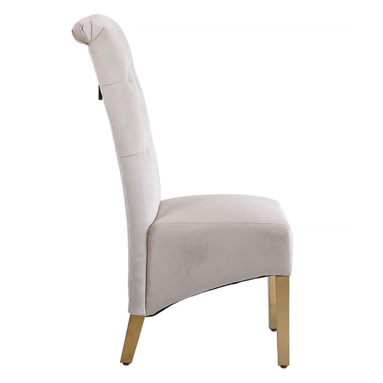 Set Of 2 Anne High Back Cream Mink Velvet And Gold Dining Chairs With ...