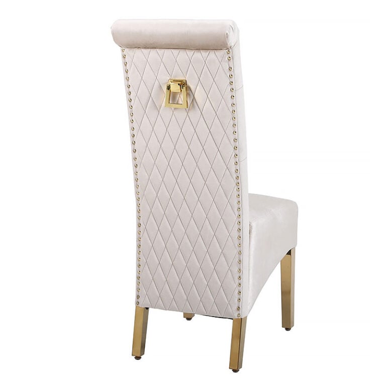 Set Of 2 Anne High Back Cream Mink Velvet And Gold Dining Chairs With ...