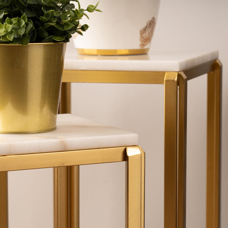 Set Of 2 Nesting White Marble And Gold Metal Side Tables | Picture ...