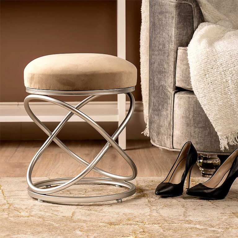 Ulric Taupe Velvet Dressing Table Stool Footstool With Silver Base 46cm ...