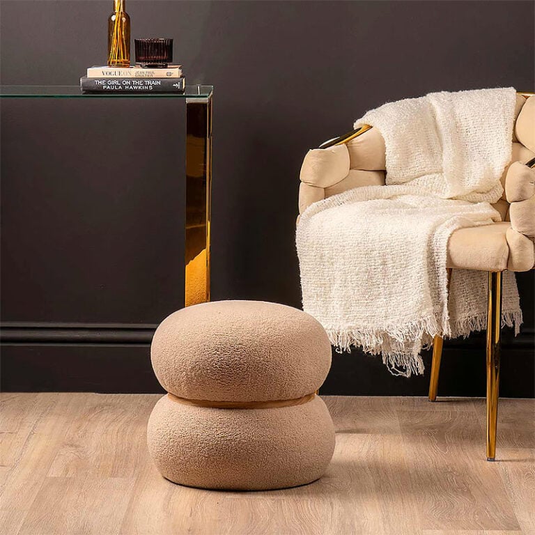 Teddy Beige Boucle Round Vanity Stool Footstool | Picture Perfect Home