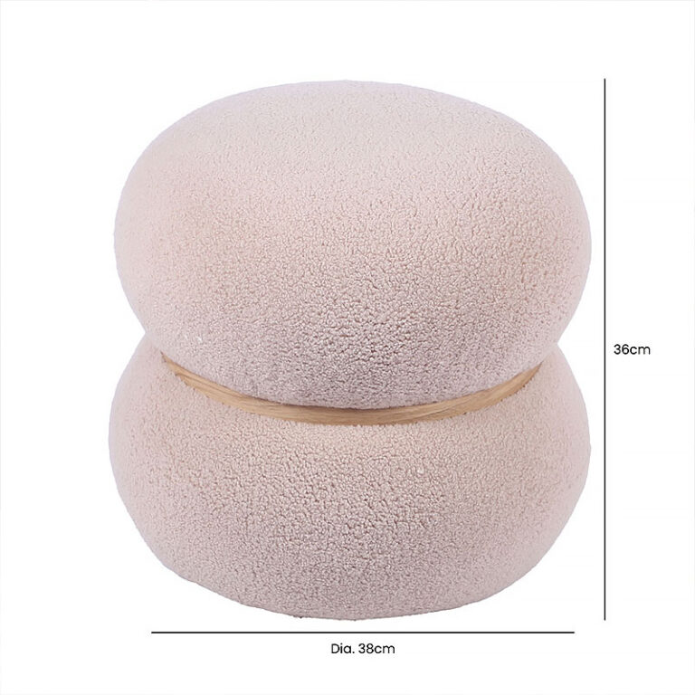 Teddy Beige Boucle Round Vanity Stool Footstool | Picture Perfect Home