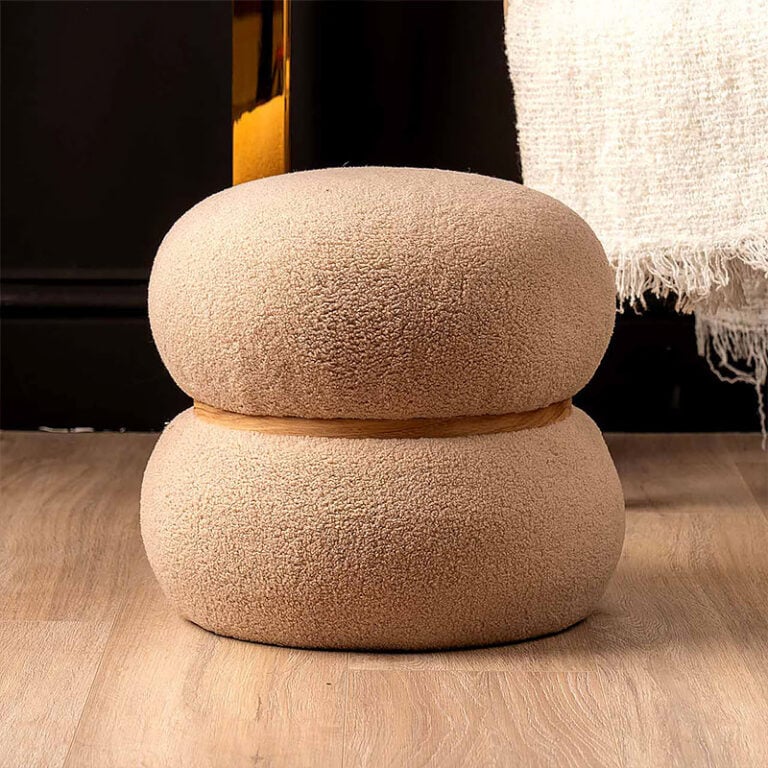 Teddy Beige Boucle Round Vanity Stool Footstool | Picture Perfect Home