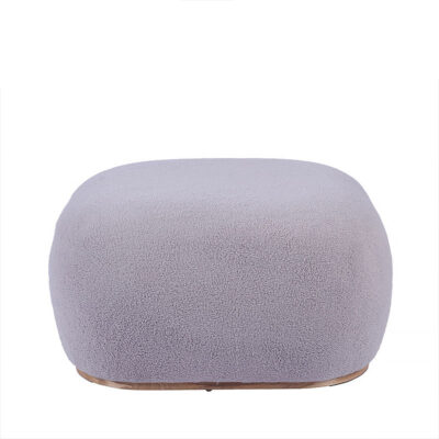 Teddy Grey Boucle Ottoman Stool With Natural Wooden Base | Picture ...