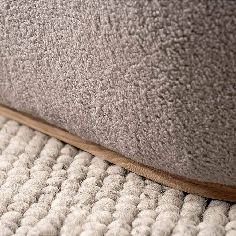 Teddy Grey Boucle Ottoman Stool With Natural Wooden Base | Picture ...
