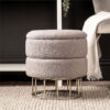 Teddy Grey Boucle Round Storage Stool Ottoman With Chrome Legs ...