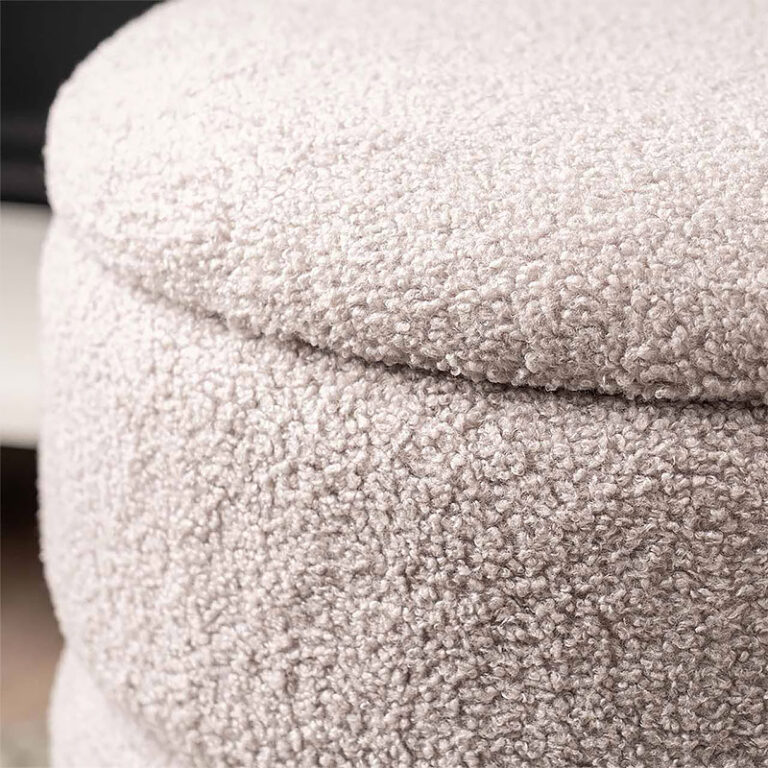 Teddy Grey Boucle Round Storage Stool Ottoman With Chrome Legs ...