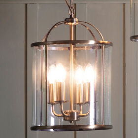 Antique Gold Brass And Ribbed Glass 4 Light Ceiling Pendant Chandelier ...