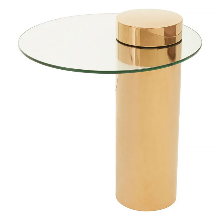 Art Deco Abstract Rose Gold Metal And Clear Glass Side Table End Table ...
