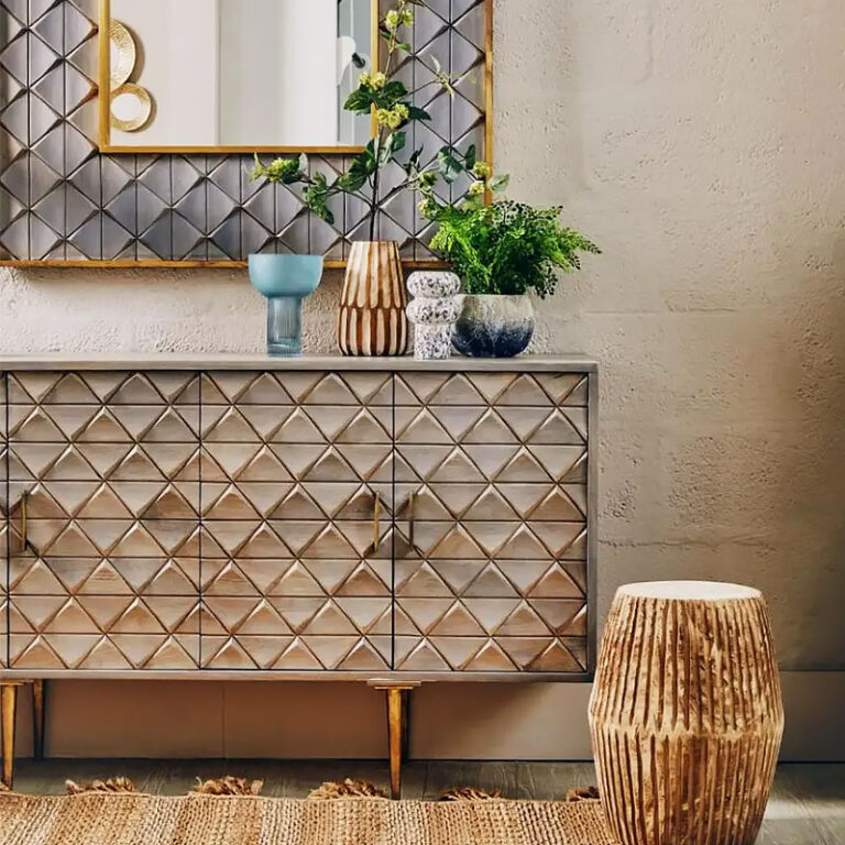 Art Deco Boho 4 Door Large Mango Wood And Gold Metal Sideboard ...