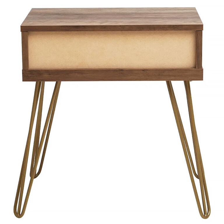 Art Deco Boho Brown Wood And Gold Metal 1 Drawer Side Bedside Table ...