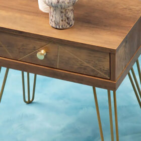 Art Deco Boho Brown Wood And Gold Metal 1 Drawer Side Bedside Table ...