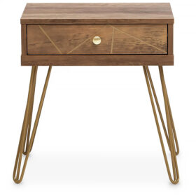 Art Deco Boho Brown Wood And Gold Metal 1 Drawer Side Bedside Table ...