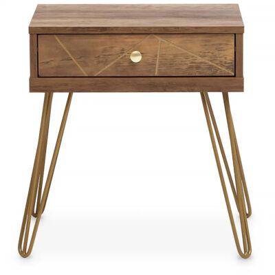 Art Deco Boho Brown Wood And Gold Metal 1 Drawer Side Bedside Table ...