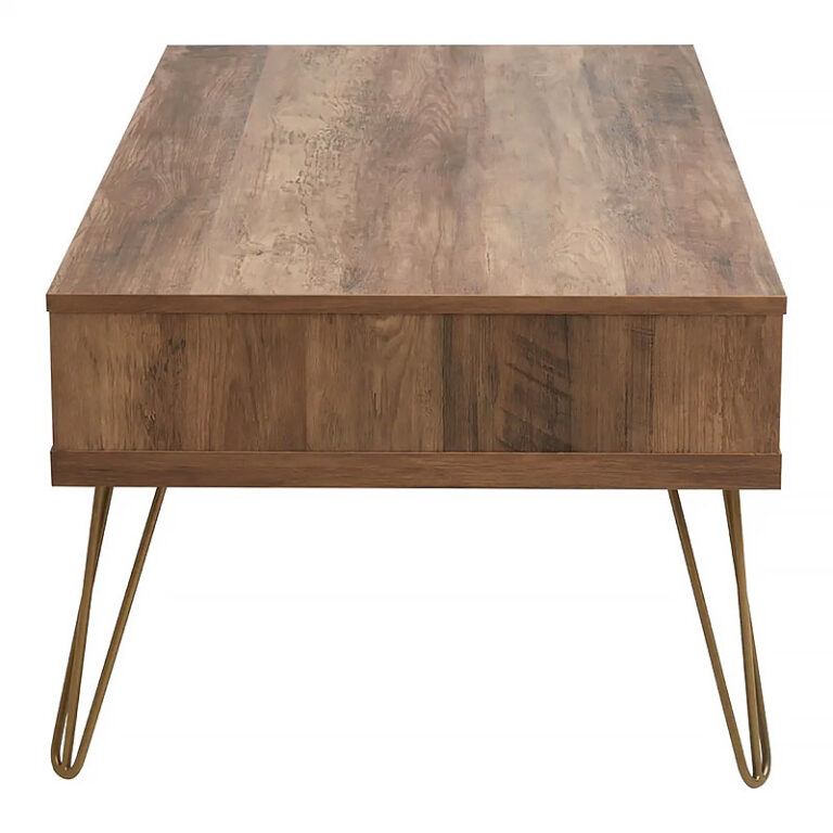 Art Deco Boho Brown Wood And Gold Metal 2 Storage Drawer Coffee Table ...
