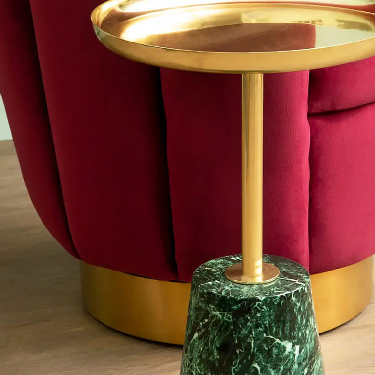 Art Deco Boho Round Gold Side Table With Green Marble Effect Base ...