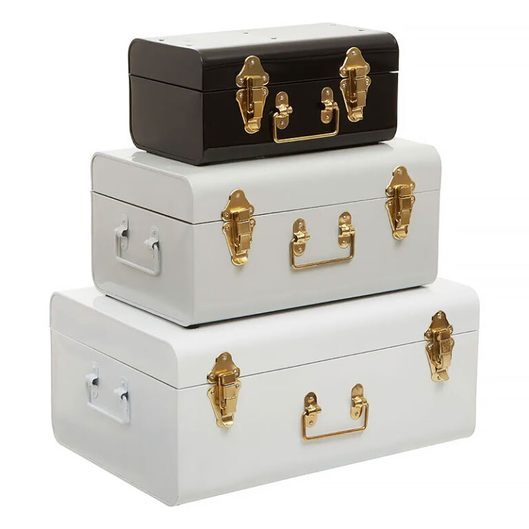Art Deco Boho Set Of 3 Storage Trunks In Black White Grey And Gold ...