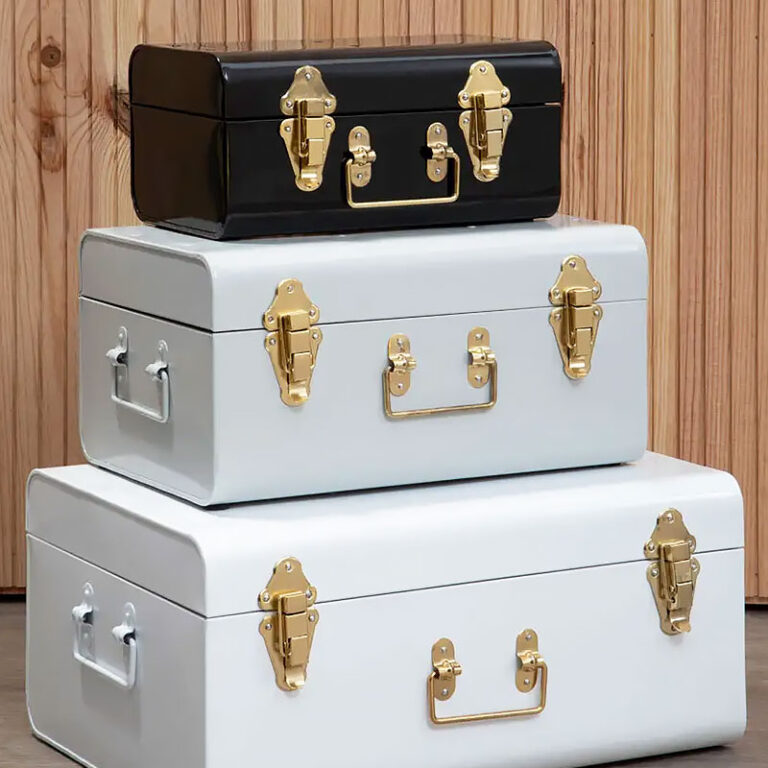 Art Deco Boho Set Of 3 Storage Trunks In Black White Grey And Gold ...
