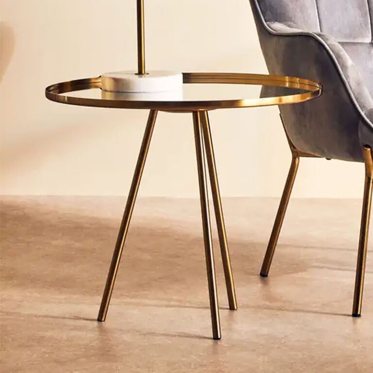 Art Deco Gold Metal Side Table End Table With Mirrored Glass Top ...