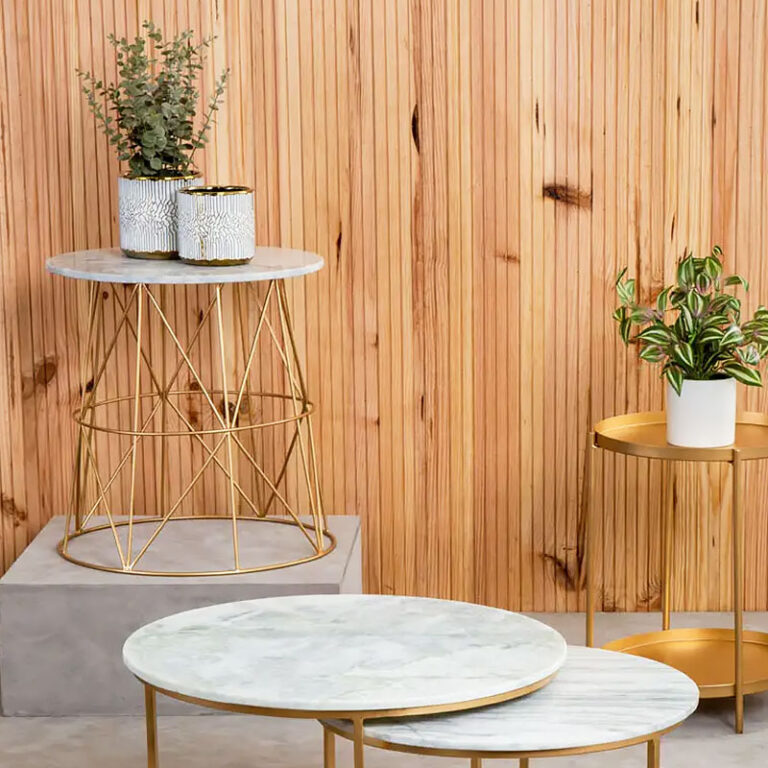 Art Deco Round Gold Metal Side Table End Table With White Marble Top ...