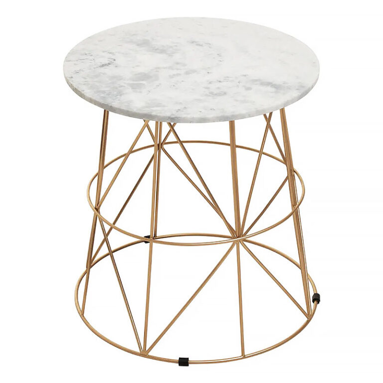 Art Deco Round Gold Metal Side Table End Table With White Marble Top ...